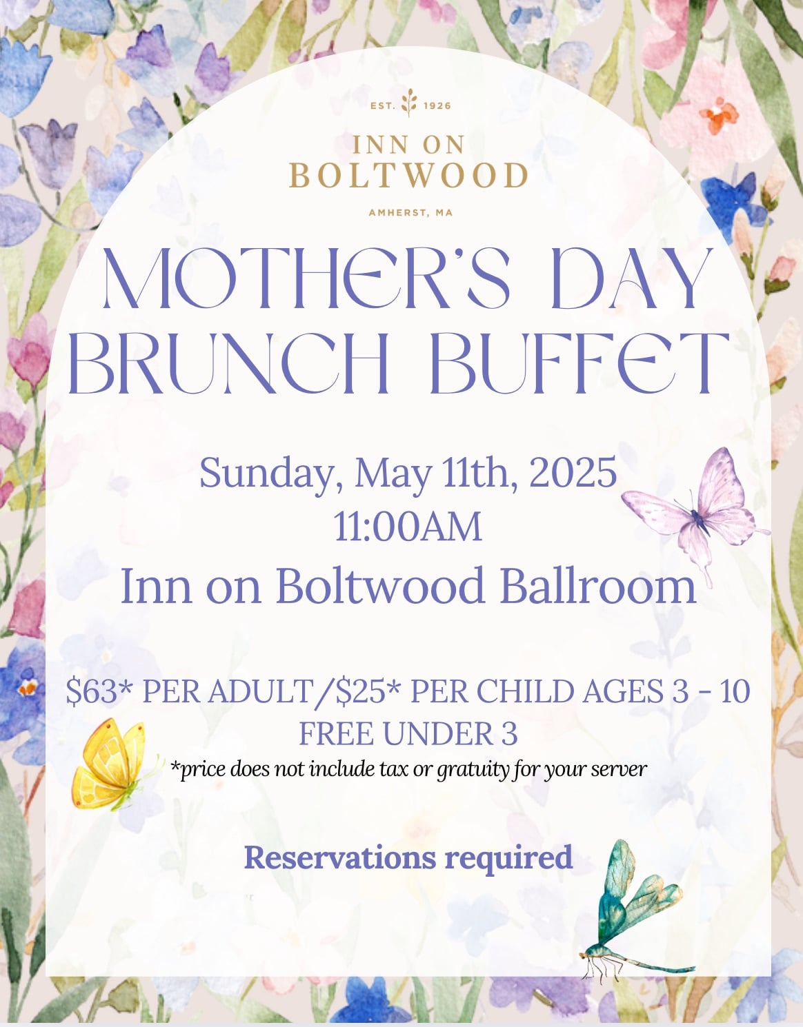 Mother’s Day Brunch Buffet at Inn on Boltwood - Amherst Now