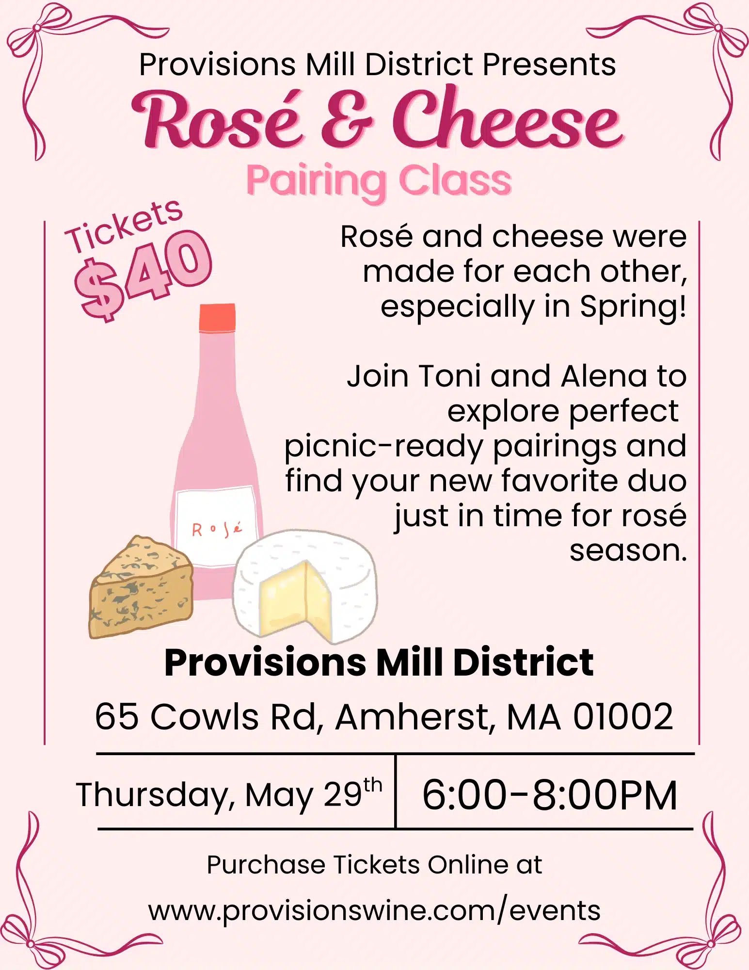Rosé & Cheese Pairing Class at Provisions Mill District - Amherst Now