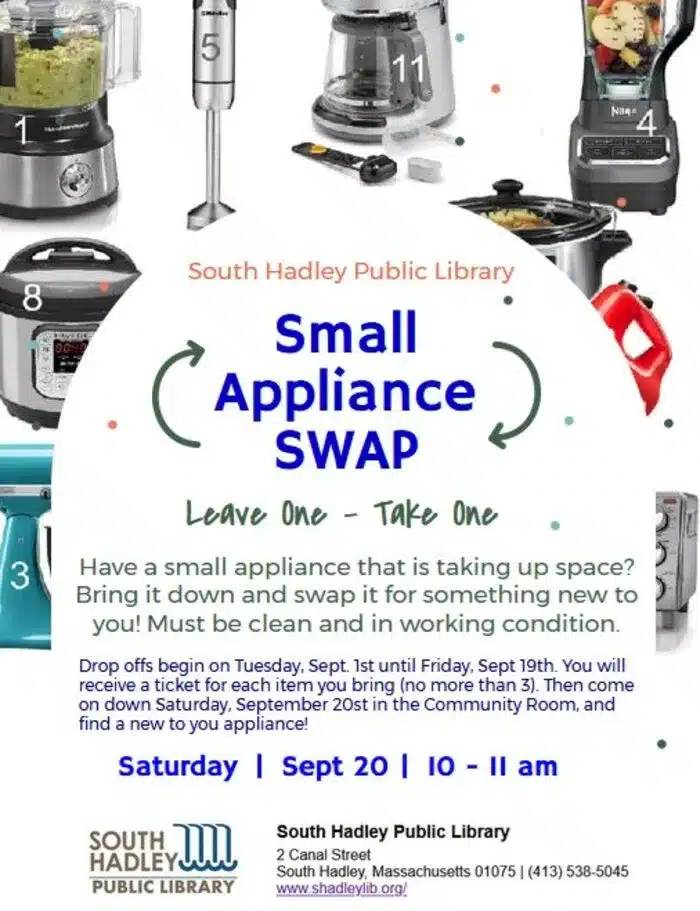 Small Appliance Swap at South Hadley Library - Amherst Now