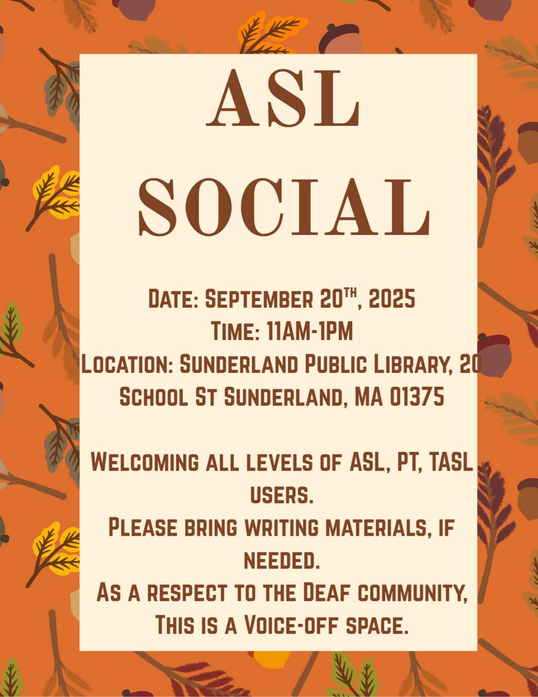 ASL Social Gathering at Sunderland Public Library - Amherst Now