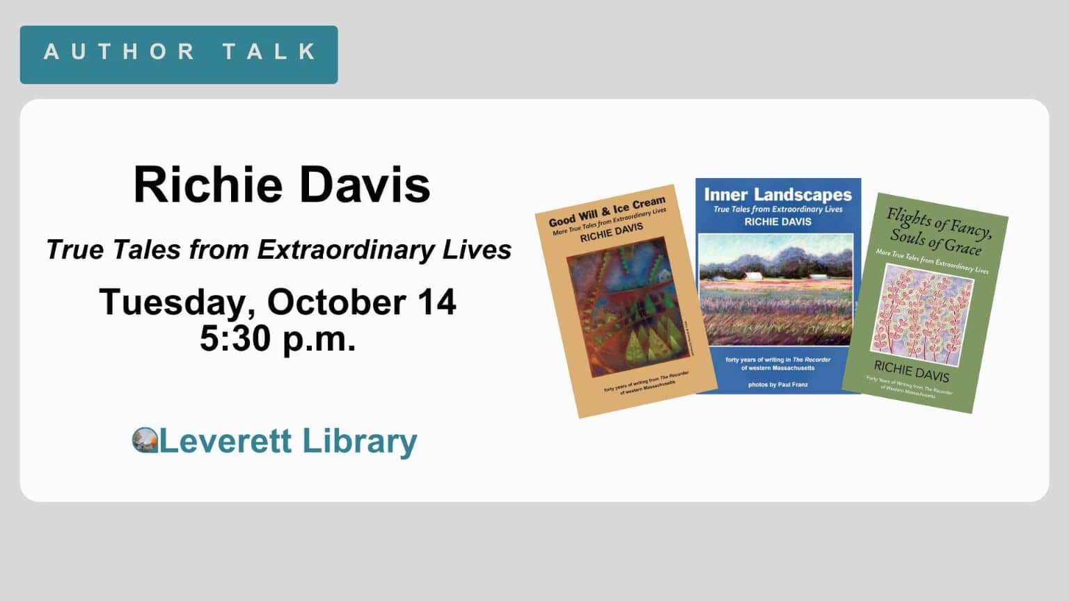 Author Talk with Richie Davis at Leverett Library - Amherst Now