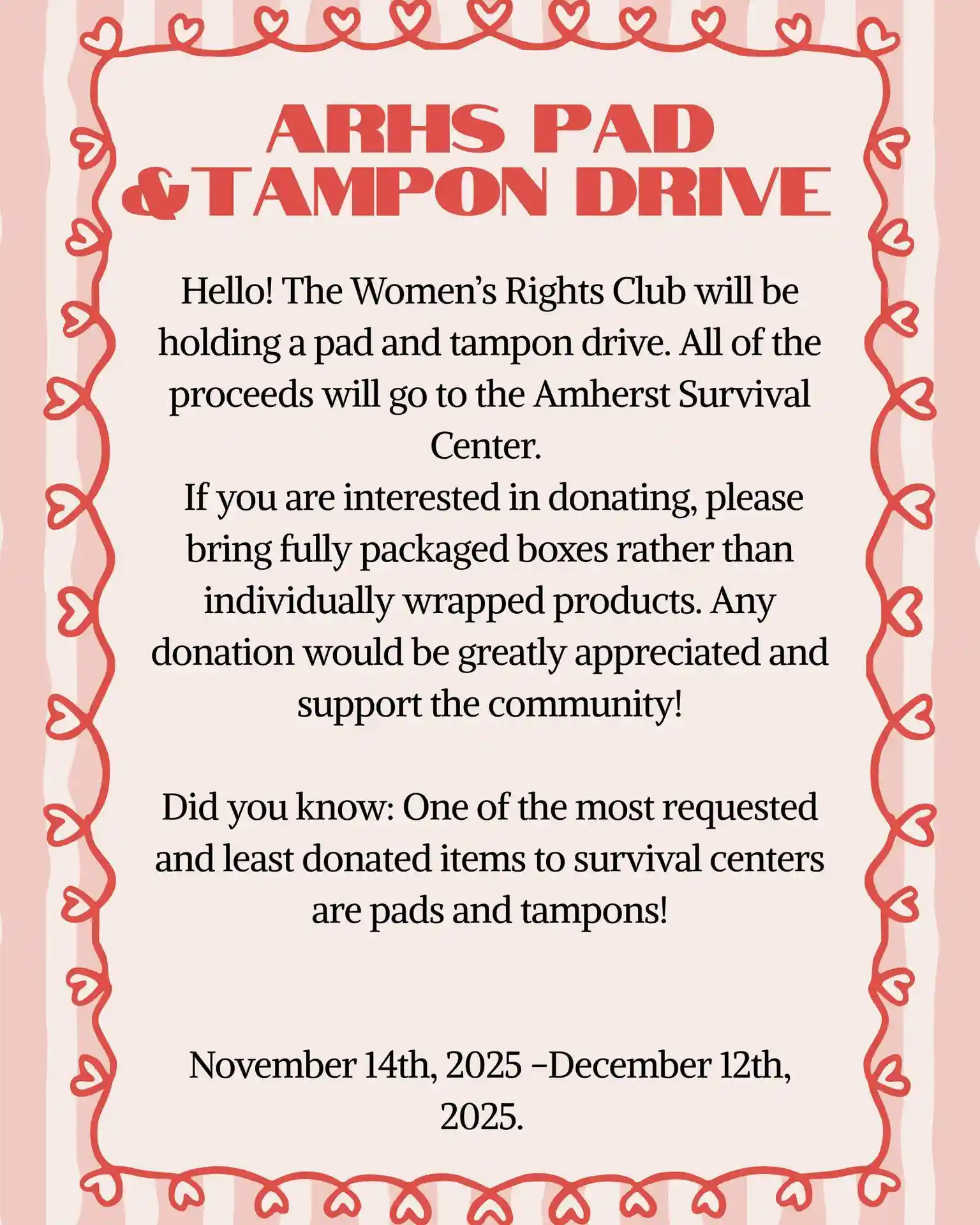 Pad and Tampon Drive at Amherst Regional High School - Amherst Now