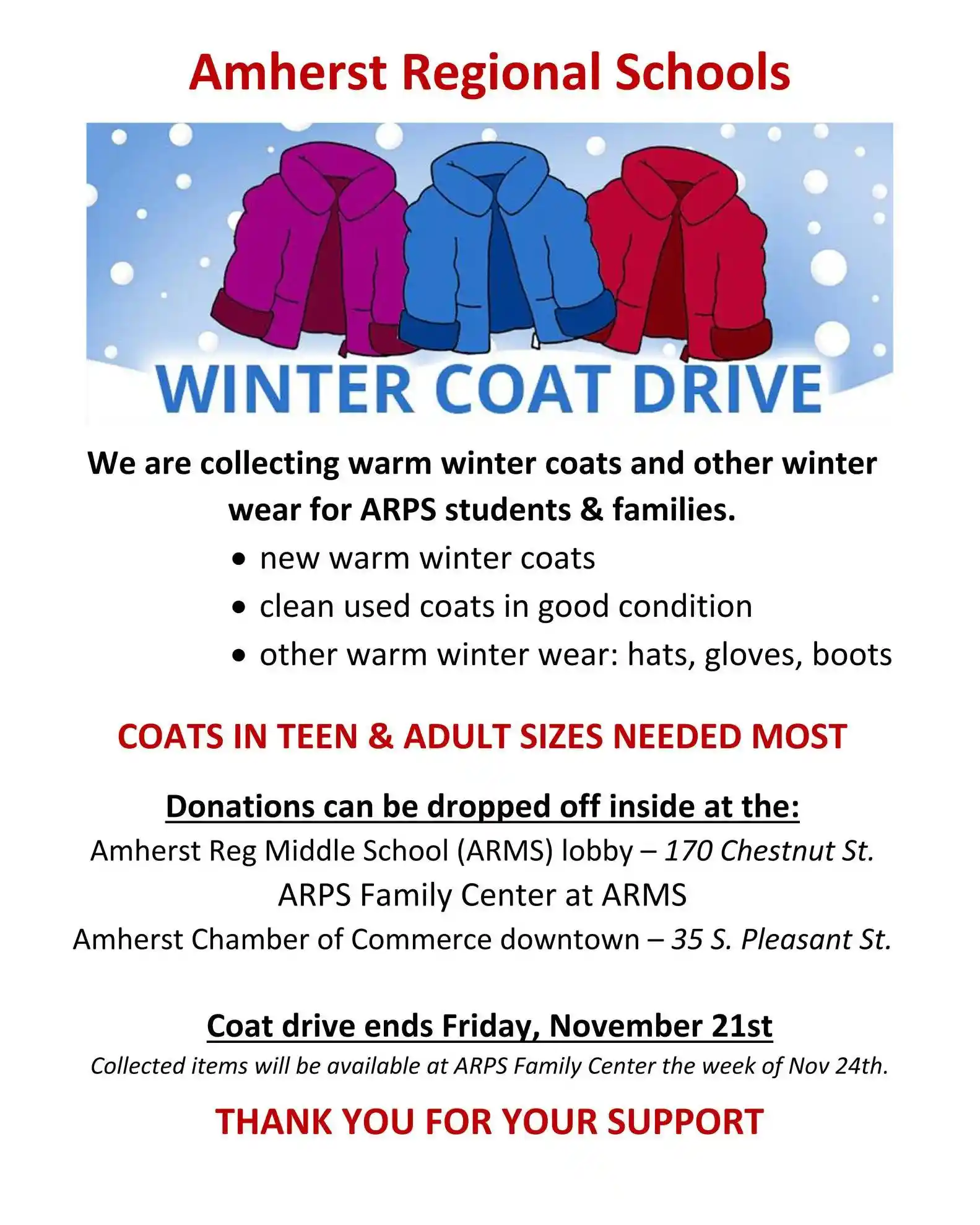 Winter Coat Drive at Amherst Schools - Amherst Now