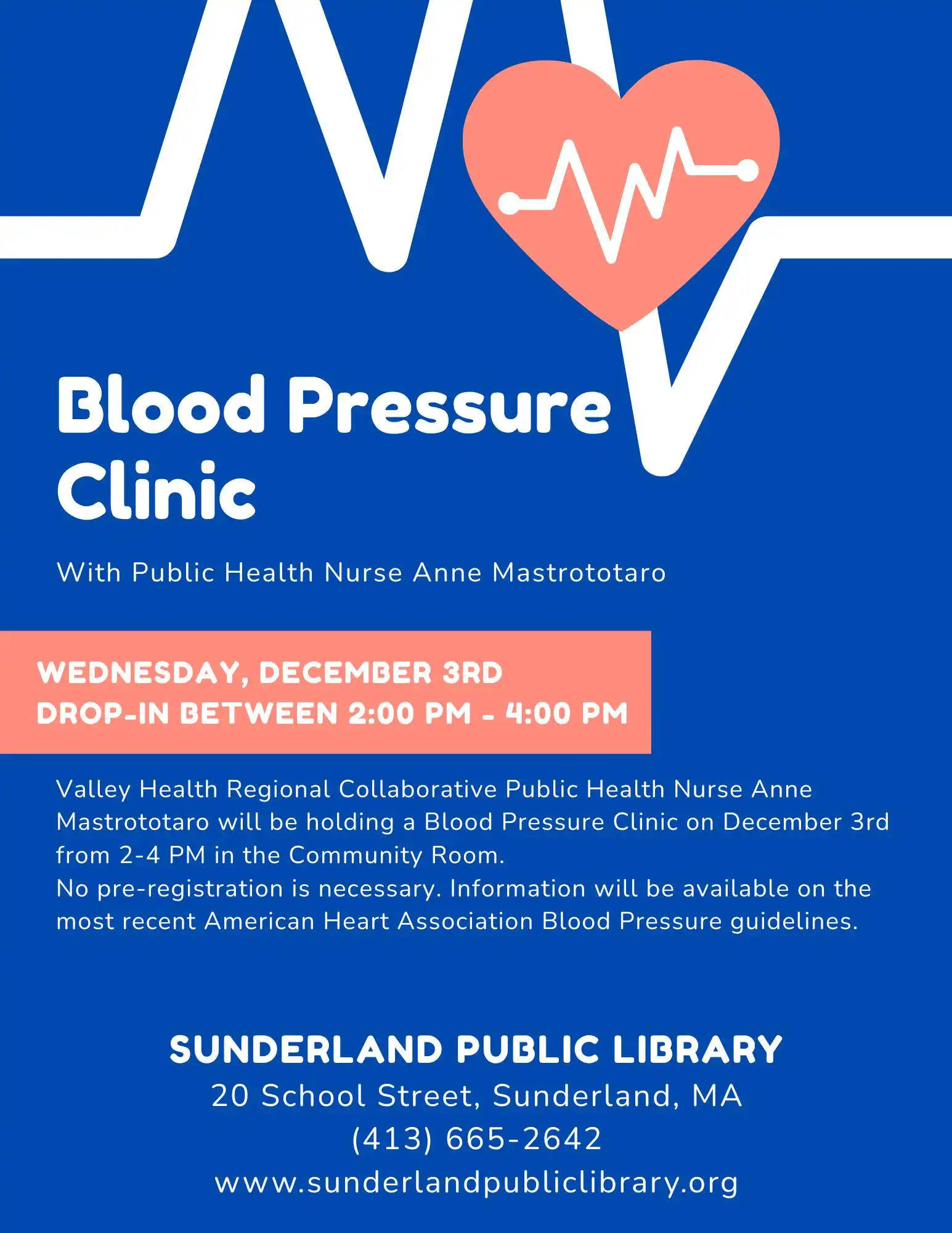 Blood Pressure Clinic at Sunderland Public Library - Amherst Now