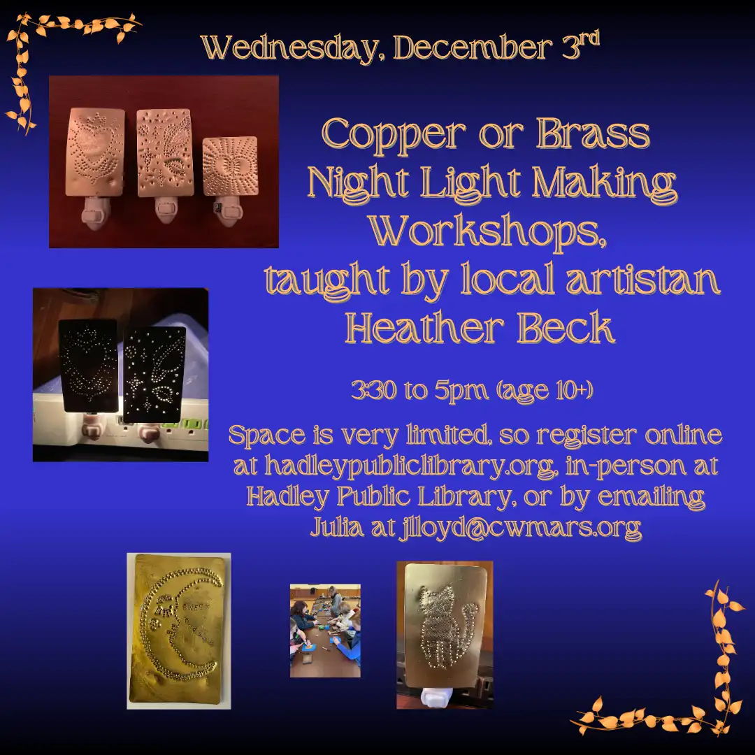 Copper or Brass Night Light Workshop at Hadley Library - Amherst Now