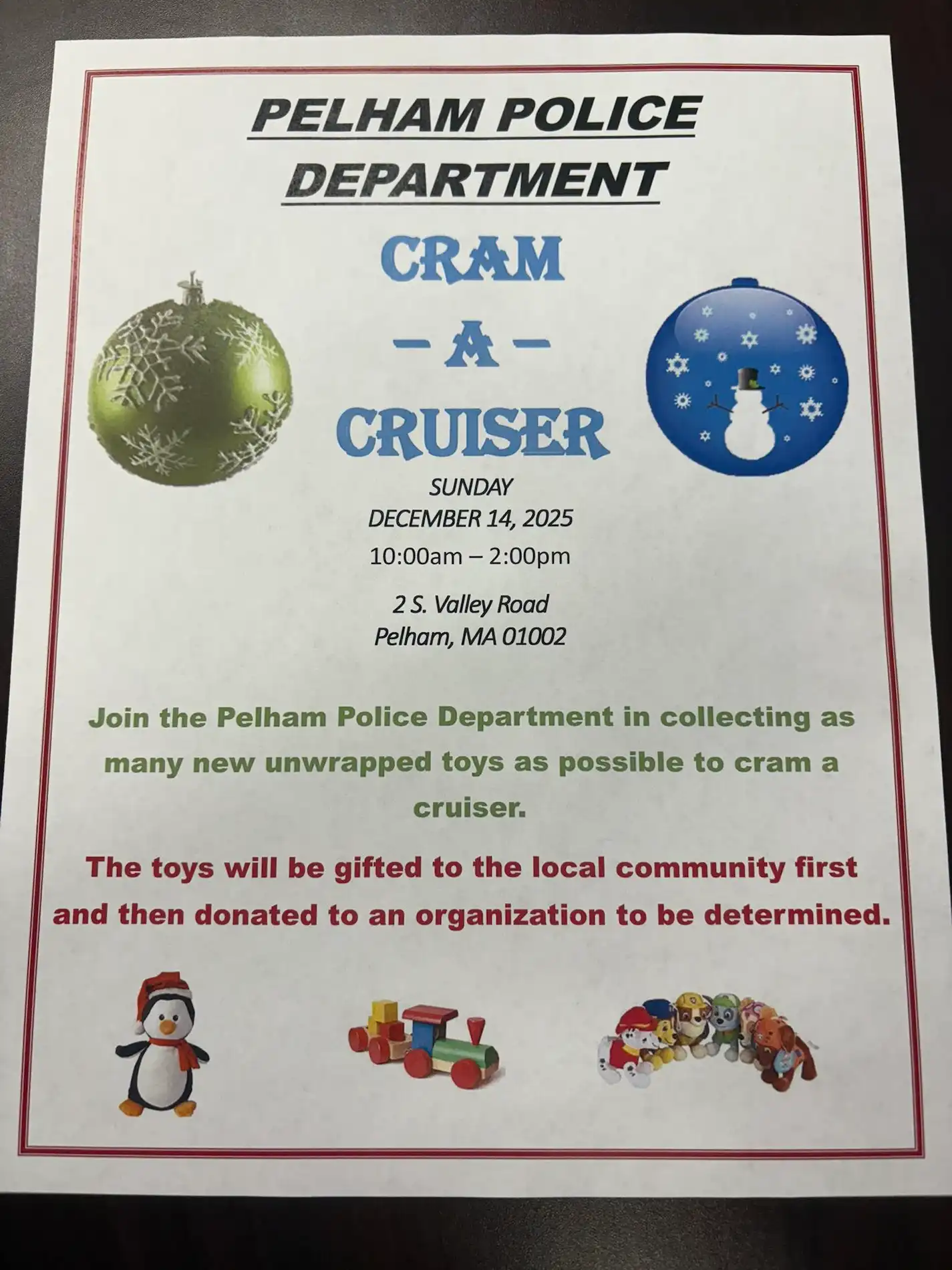 Cram-a-Cruiser Toy Drive at Pelham Police Department - Amherst Now