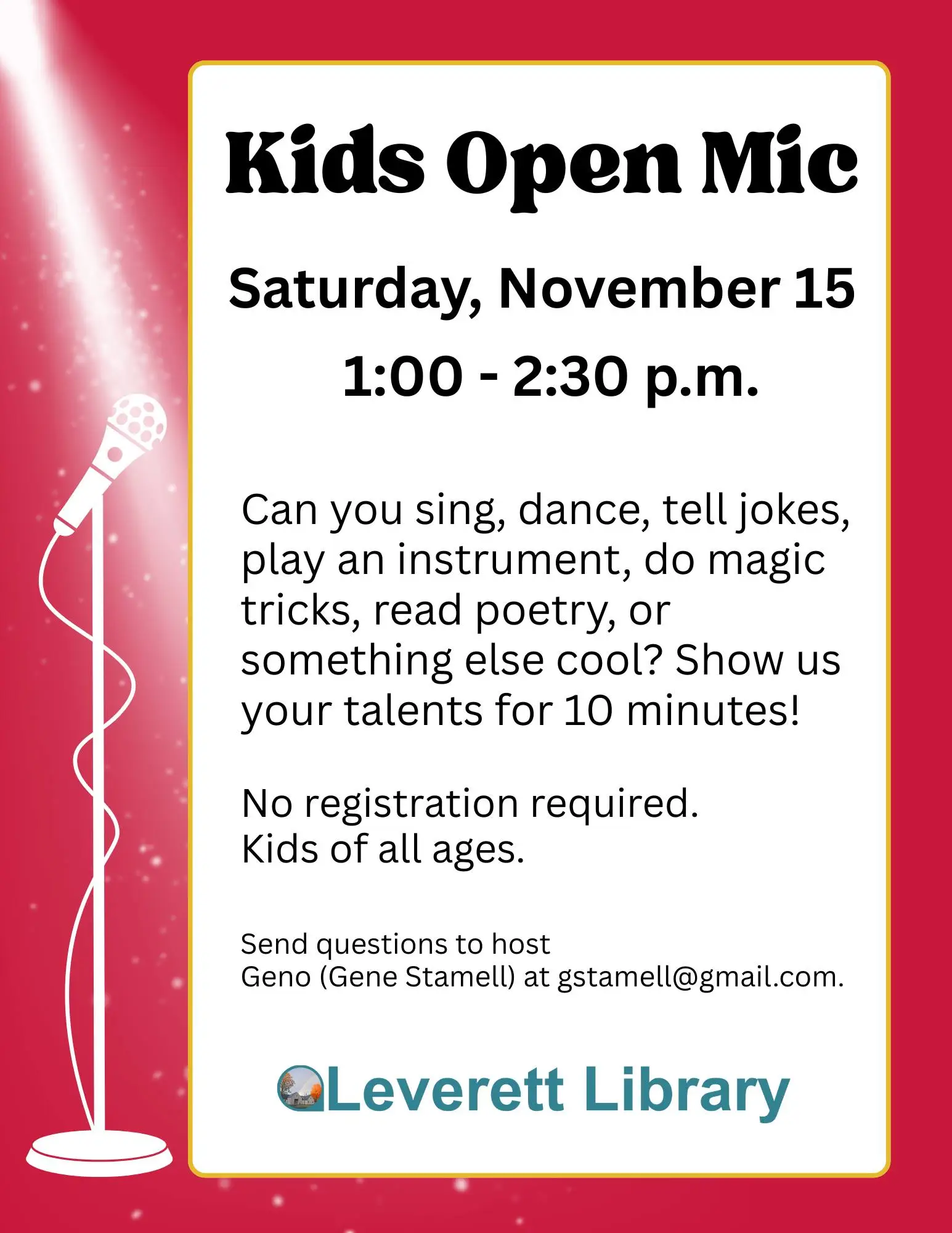 Kids Open Mic at Leverett Library - Amherst Now