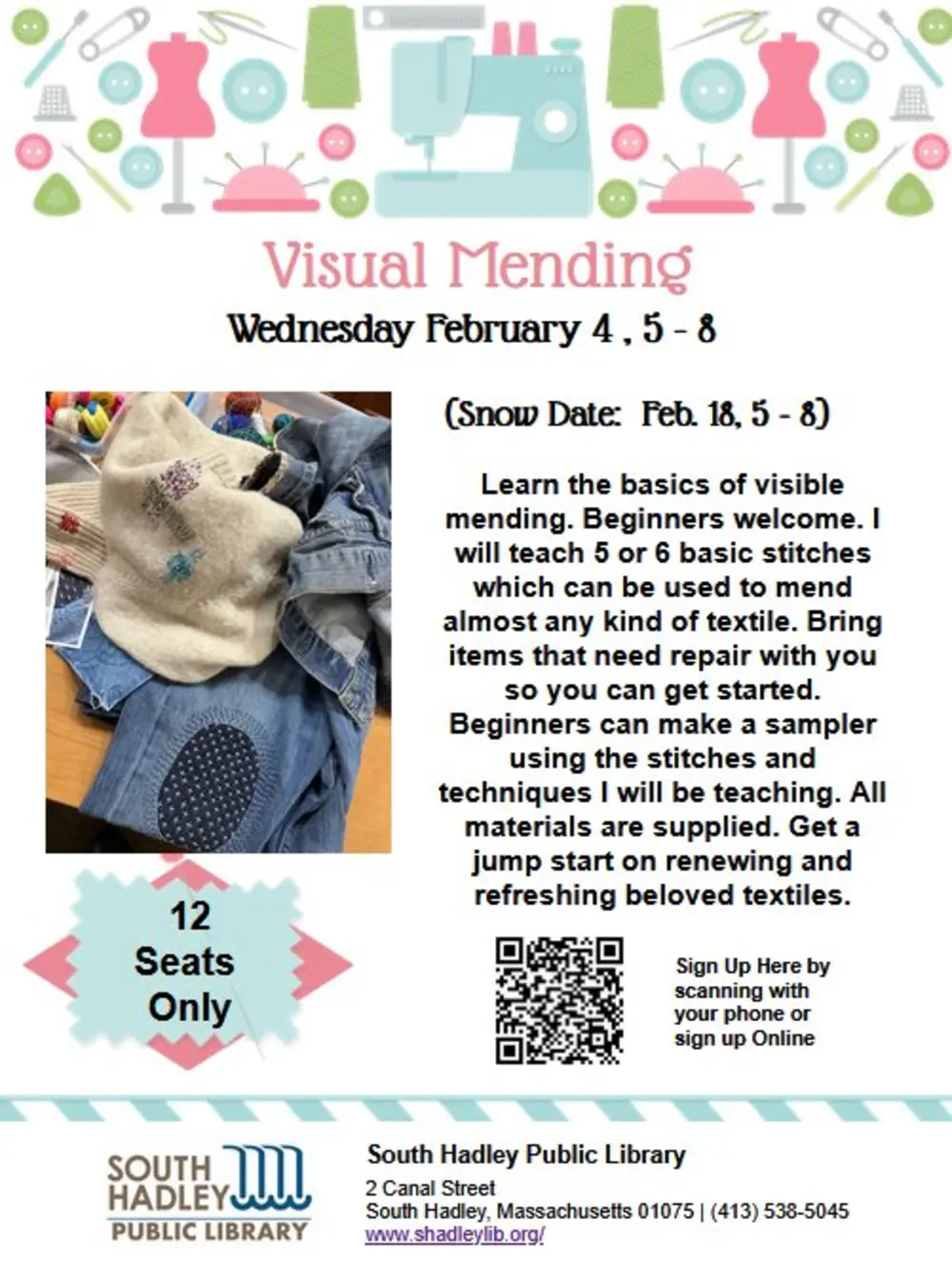Visual Mending Workshop at South Hadley Public Library - Amherst Now